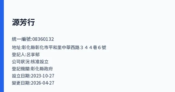源芳行的照片-統編 08360132(彰化縣) 公司登記資料與營業項目詳細圖表