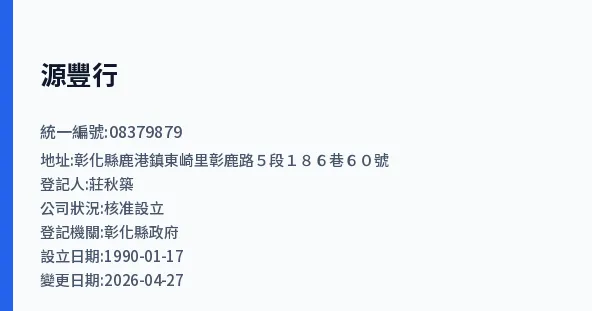 源豐行的照片-統編 08379879(彰化縣) 公司登記資料與營業項目詳細圖表