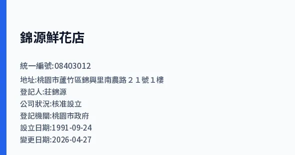 錦源鮮花店的照片-統編 08403012(桃園市) 公司登記資料與營業項目詳細圖表