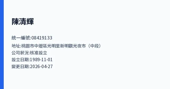 陳清輝的照片-統編 08419133(桃園市) 公司登記資料與營業項目詳細圖表