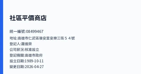 社區平價商店的照片-統編 08499467(高雄市) 公司登記資料與營業項目詳細圖表