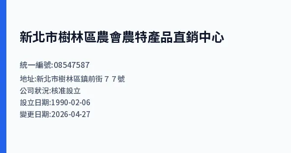 新北市樹林區農會農特產品直銷中心的照片-統編 08547587(新北市) 公司登記資料與營業項目詳細圖表
