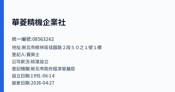 華菱精機企業社的照片-統編 08563262(新北市) 公司登記資料與營業項目詳細圖表