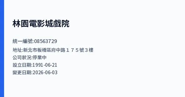 林園電影城戲院的照片-統編 08563729(新北市) 公司登記資料與營業項目詳細圖表