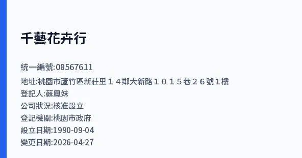 千藝花卉行的照片-統編 08567611(桃園市) 公司登記資料與營業項目詳細圖表