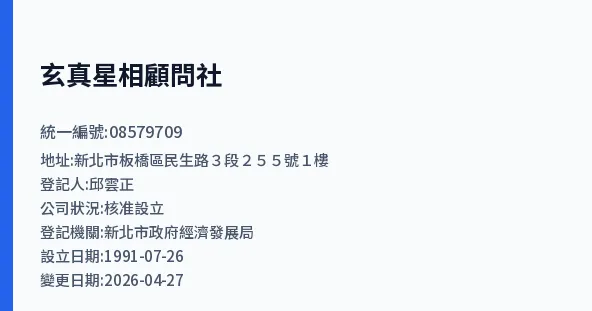 玄真星相顧問社的照片-統編 08579709(新北市) 公司登記資料與營業項目詳細圖表