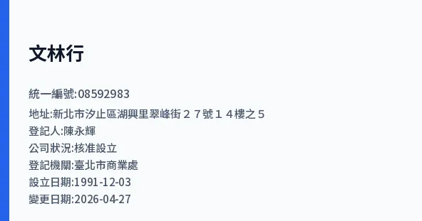 文林行的照片-統編 08592983(新北市) 公司登記資料與營業項目詳細圖表
