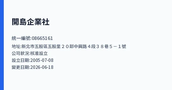 開島企業社的照片-統編 08665161 公司登記資料與營業項目詳細圖表