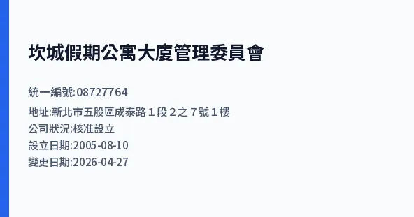 坎城假期公寓大廈管理委員會的照片-統編 08727764(新北市) 公司登記資料與營業項目詳細圖表