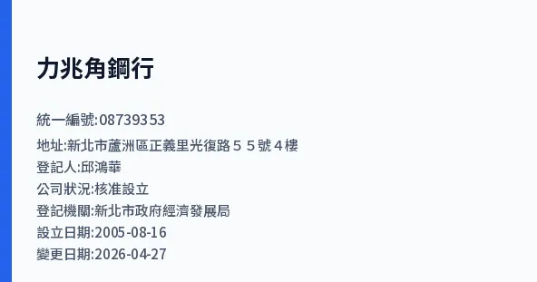 力兆角鋼行的照片-統編 08739353(新北市) 公司登記資料與營業項目詳細圖表