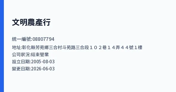 文明農產行的照片-統編 08807794(彰化縣) 公司登記資料與營業項目詳細圖表