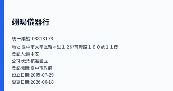翊暘儀器行的照片-統編 08818173(臺中市) 公司登記資料與營業項目詳細圖表