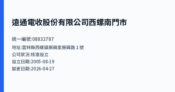 遠通電收股份有限公司西螺南門市的照片-統編 08832787(雲林縣) 公司登記資料與營業項目詳細圖表
