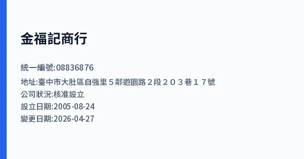 金福記商行的照片-統編 08836876(臺中市) 公司登記資料與營業項目詳細圖表