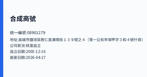 合成商號的照片-統編 08901279(高雄市) 公司登記資料與營業項目詳細圖表