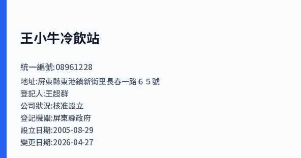 王小牛冷飲站的照片-統編 08961228(屏東縣) 公司登記資料與營業項目詳細圖表