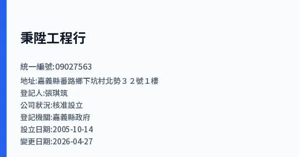 秉陞工程行的照片-統編 09027563(嘉義縣) 公司登記資料與營業項目詳細圖表