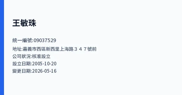 王敏珠的照片-統編 09037529(嘉義市) 公司登記資料與營業項目詳細圖表