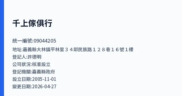 千上傢俱行的照片-統編 09044205(嘉義縣) 公司登記資料與營業項目詳細圖表