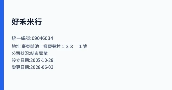 好禾米行的照片-統編 09046034(臺東縣) 公司登記資料與營業項目詳細圖表