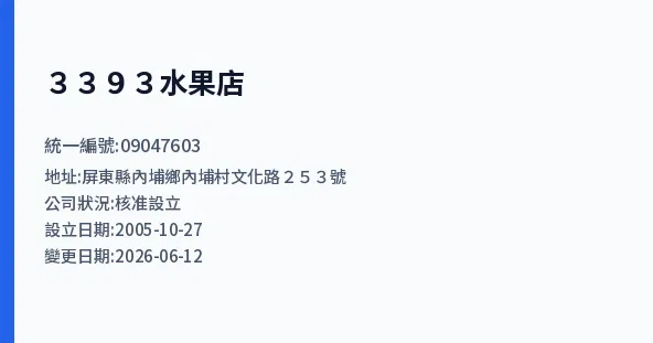 3393水果店的照片-統編 09047603(屏東縣) 公司登記資料與營業項目詳細圖表