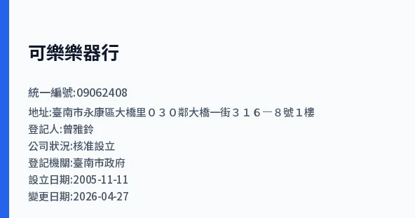 可樂樂器行的照片-統編 09062408(臺南市) 公司登記資料與營業項目詳細圖表