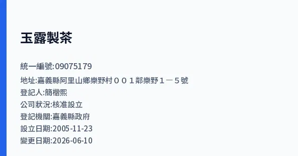 玉露製茶的照片-統編 09075179(嘉義縣) 公司登記資料與營業項目詳細圖表
