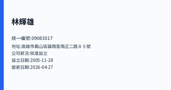 林輝雄的照片-統編 09083017(高雄市) 公司登記資料與營業項目詳細圖表