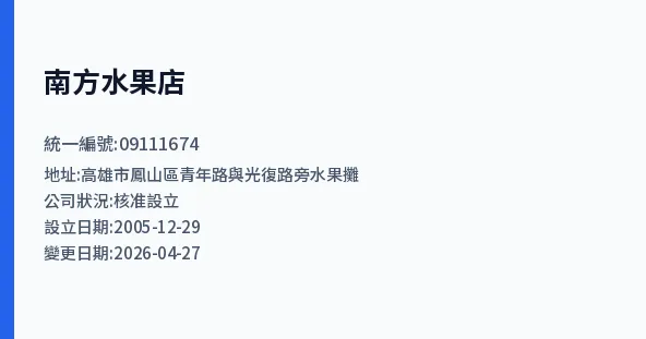 南方水果店的照片-統編 09111674(高雄市) 公司登記資料與營業項目詳細圖表