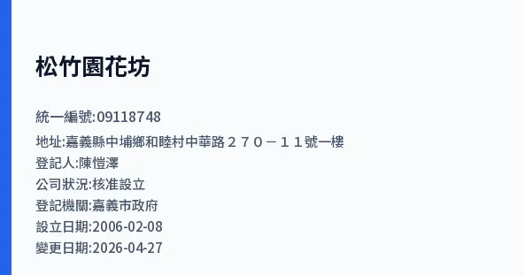 松竹園花坊的照片-統編 09118748(嘉義縣) 公司登記資料與營業項目詳細圖表