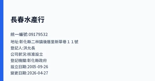 長春水產行的照片-統編 09179532(彰化縣) 公司登記資料與營業項目詳細圖表