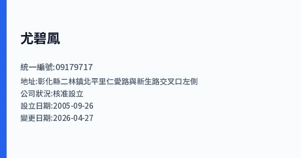 尤碧鳳的照片-統編 09179717(彰化縣) 公司登記資料與營業項目詳細圖表