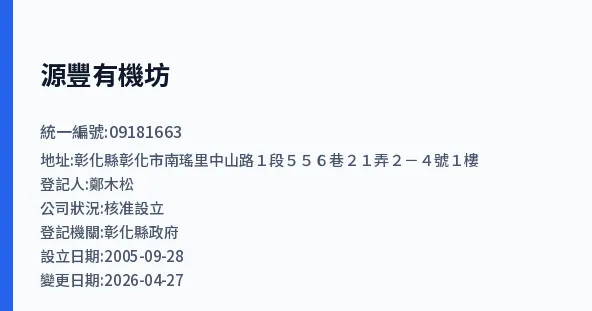 源豐有機坊的照片-統編 09181663(彰化縣) 公司登記資料與營業項目詳細圖表