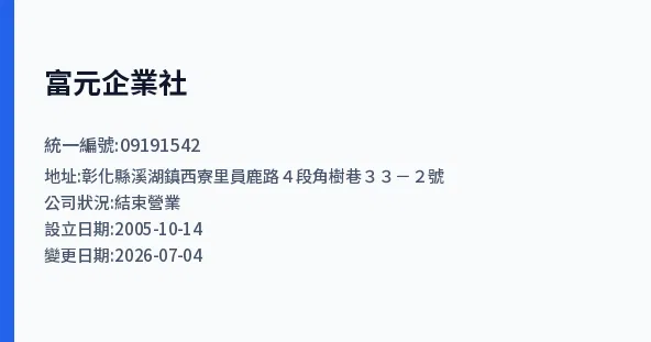 富元企業社的照片-統編 09191542(彰化縣) 公司登記資料與營業項目詳細圖表