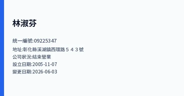 林淑芬的照片-統編 09225347(彰化縣) 公司登記資料與營業項目詳細圖表