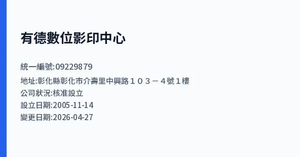 有德數位影印中心的照片-統編 09229879(彰化縣) 公司登記資料與營業項目詳細圖表