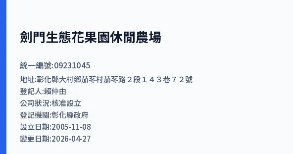 劍門生態花果園休閒農場的照片-統編 09231045(彰化縣) 公司登記資料與營業項目詳細圖表