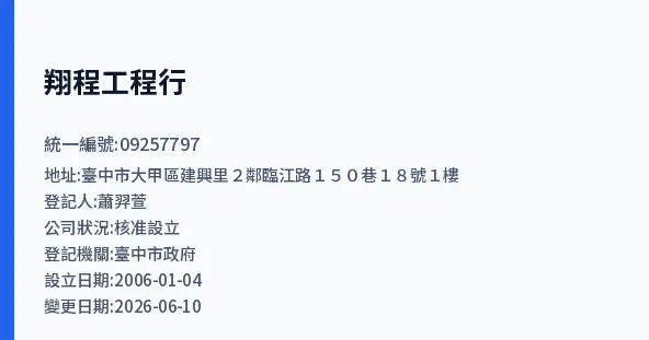 翔程工程行的照片-統編 09257797(臺中市) 公司登記資料與營業項目詳細圖表