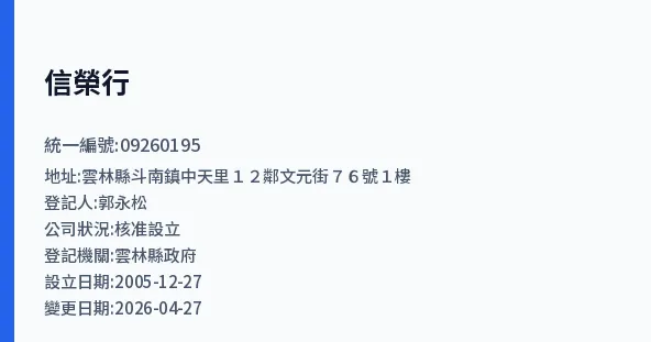 信榮行的照片-統編 09260195(雲林縣) 公司登記資料與營業項目詳細圖表