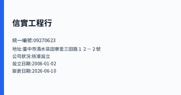 信實工程行的照片-統編 09270623(臺中市) 公司登記資料與營業項目詳細圖表