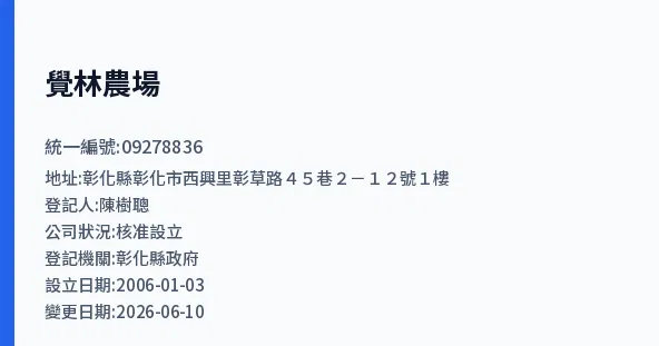 覺林農場的照片-統編 09278836(彰化縣) 公司登記資料與營業項目詳細圖表