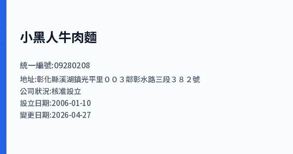 小黑人牛肉麵的照片-統編 09280208(彰化縣) 公司登記資料與營業項目詳細圖表