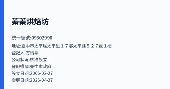 蓁蓁烘焙坊的照片-統編 09302998(臺中市) 公司登記資料與營業項目詳細圖表