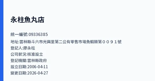 永柱魚丸店的照片-統編 09336385(雲林縣) 公司登記資料與營業項目詳細圖表