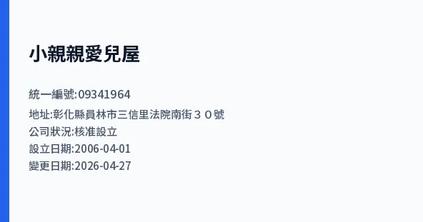 小親親愛兒屋的照片-統編 09341964(彰化縣) 公司登記資料與營業項目詳細圖表