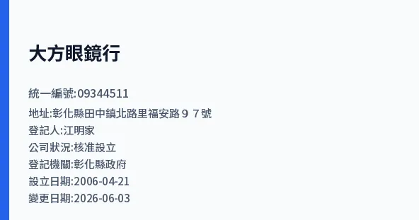大方眼鏡行的照片-統編 09344511(彰化縣) 公司登記資料與營業項目詳細圖表