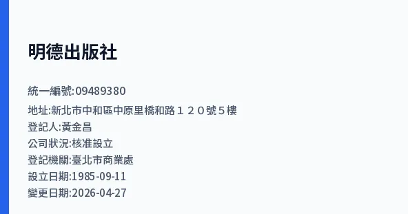 明德出版社的照片-統編 09489380(新北市) 公司登記資料與營業項目詳細圖表