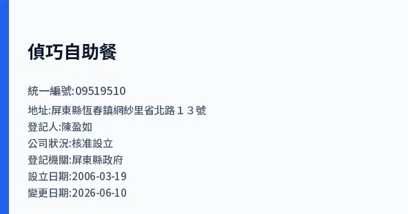 偵巧自助餐的照片-統編 09519510(屏東縣) 公司登記資料與營業項目詳細圖表