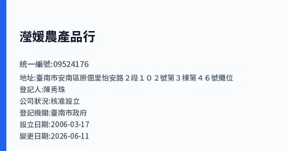 瀅媛農產品行的照片-統編 09524176(臺南市) 公司登記資料與營業項目詳細圖表