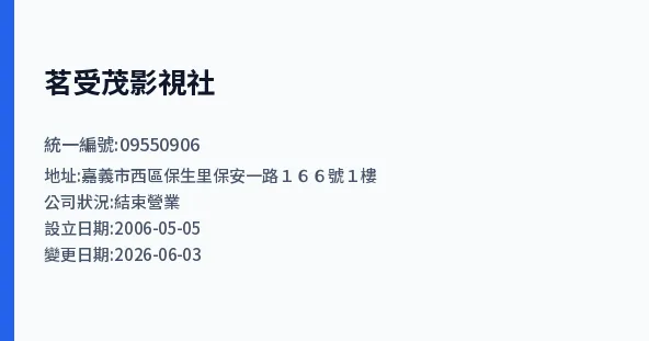 茗受茂影視社的照片-統編 09550906(嘉義市) 公司登記資料與營業項目詳細圖表